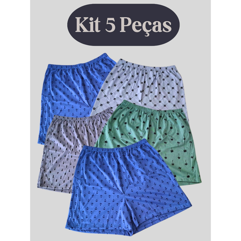 Kit 5 unds de Short Samba Canção Masculino em Malha Premium Bem Grandão ...