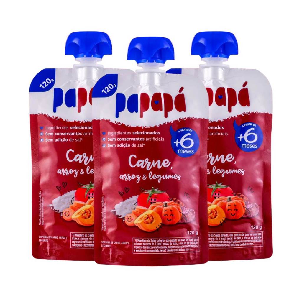 Kit Papinha Carne e Legumes Natural Papapá - 3 Unidades 120g | Shopee ...