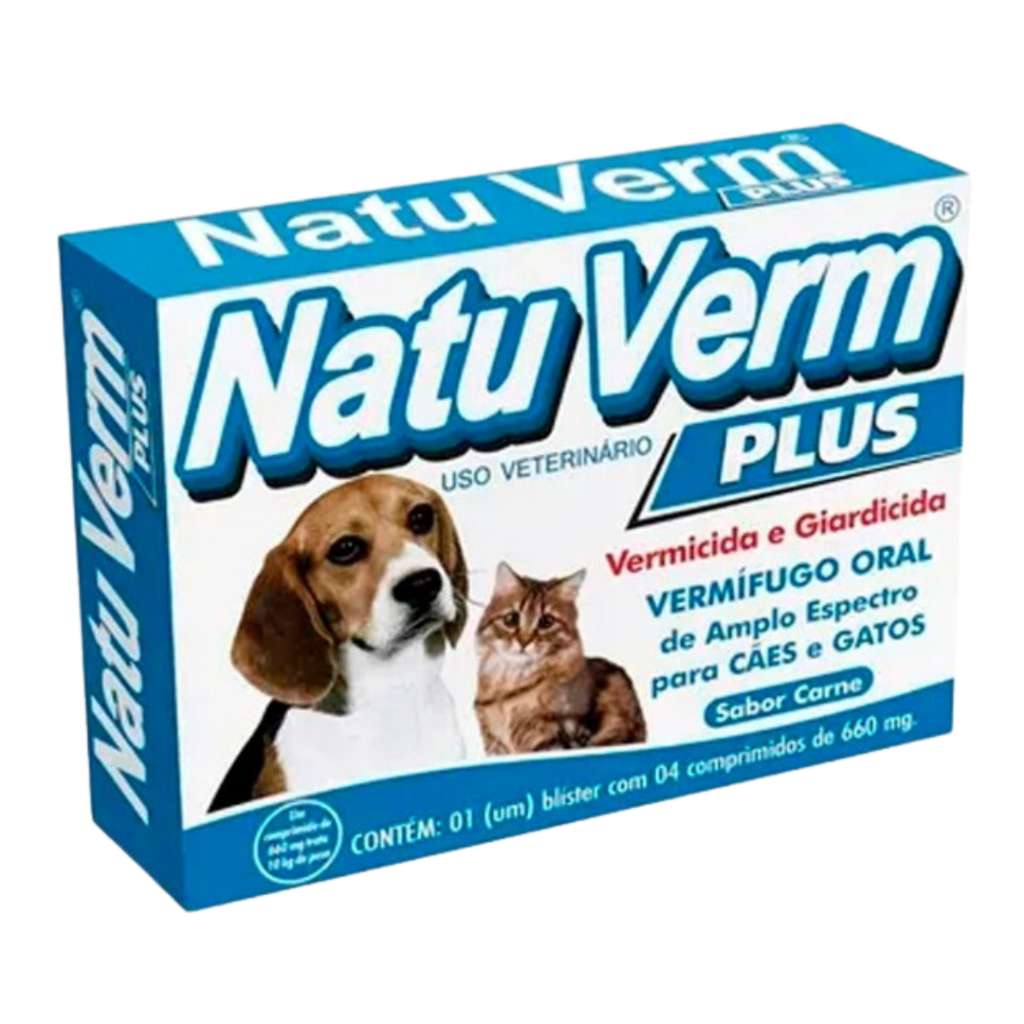 Natu Verm Plus Vermifugo Giardia Para Cães e Gatos Com 4 Comprimidos 1 ...