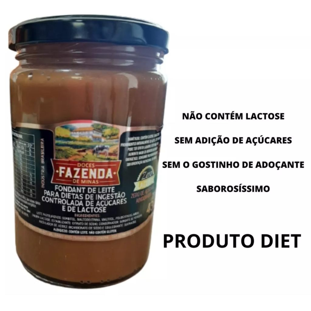 Doce de leite Diet Zero Lactose e Zero Açúcar, Fazenda de Minas 430 ...