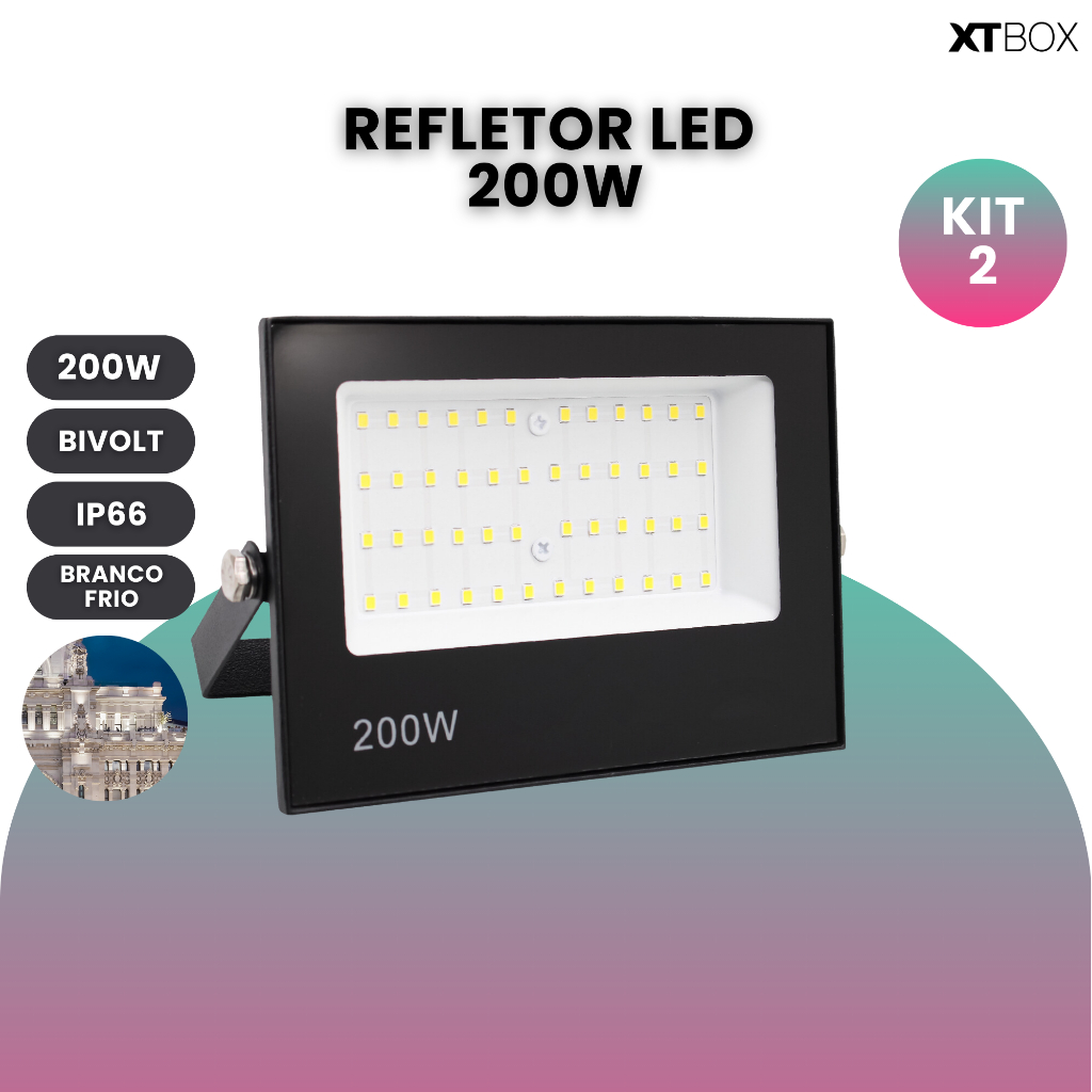 Kit 2 Refletor Led 200w Holofote Prova D'água Bivolt Luz Branco Frio | Shopee Brasil
