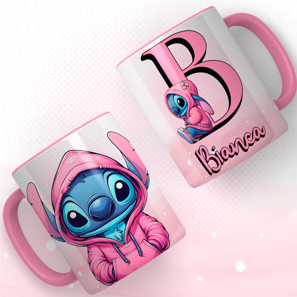 CANECA STITCH AZUL OU ROSA PERSONALIZADA C/NOME | Shopee Brasil