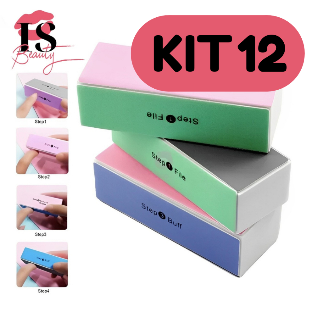 KIT Lixa Polidora De Unha BLOCO Mágico 4 Fases + Esponja Manicure Pedicure Magic (1/3/6/12 ...