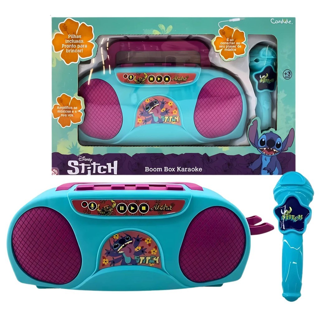 Karaoke Boombox Caixa de Som Infantil Karaokê Disney Stitch Pilhas Inclusas | Shopee Brasil