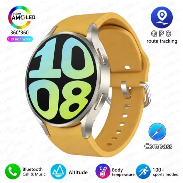 Smartwatch New for Galaxy Watch 6 prata pulseira amarela e pulseira ...