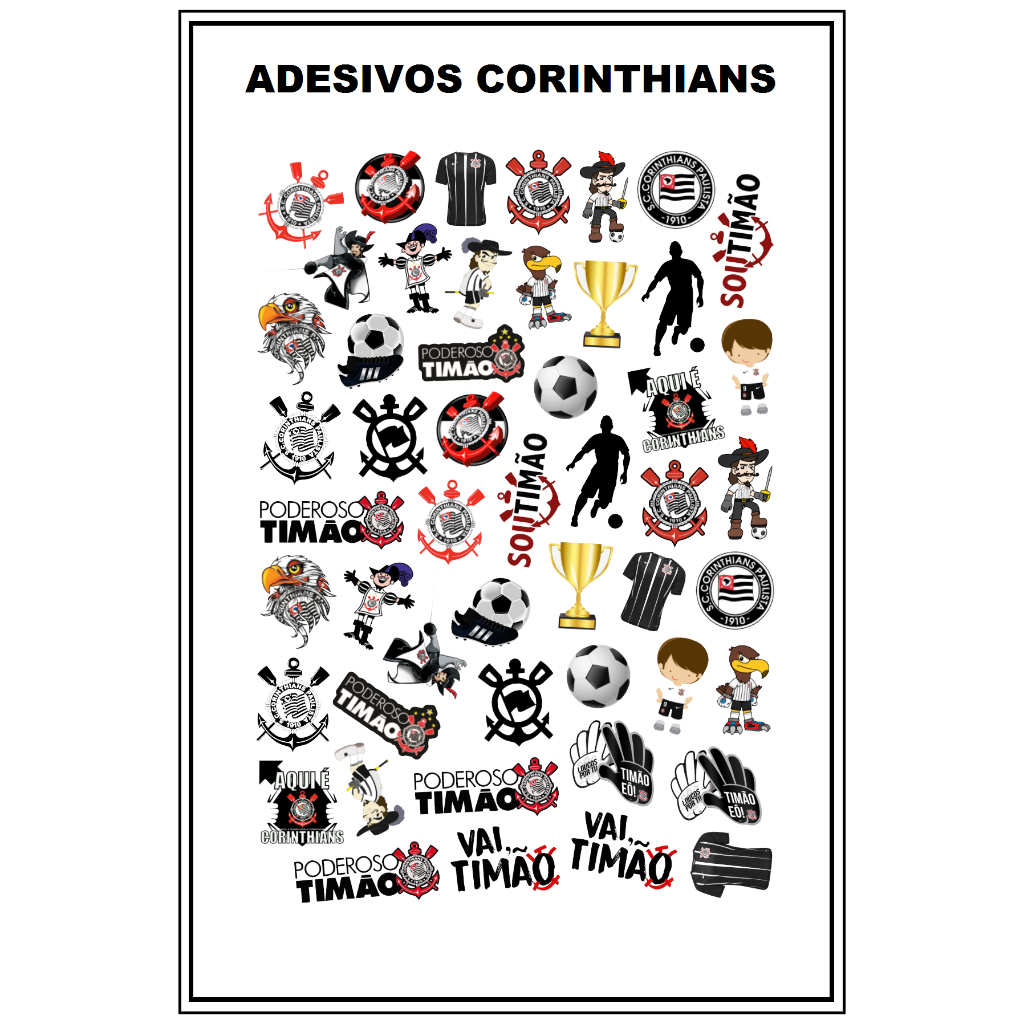 ADESIVOS FUTEBOL TIME CORINTHIANS COLEÇÃO - AUTO COLANTE - CARTELA C ...