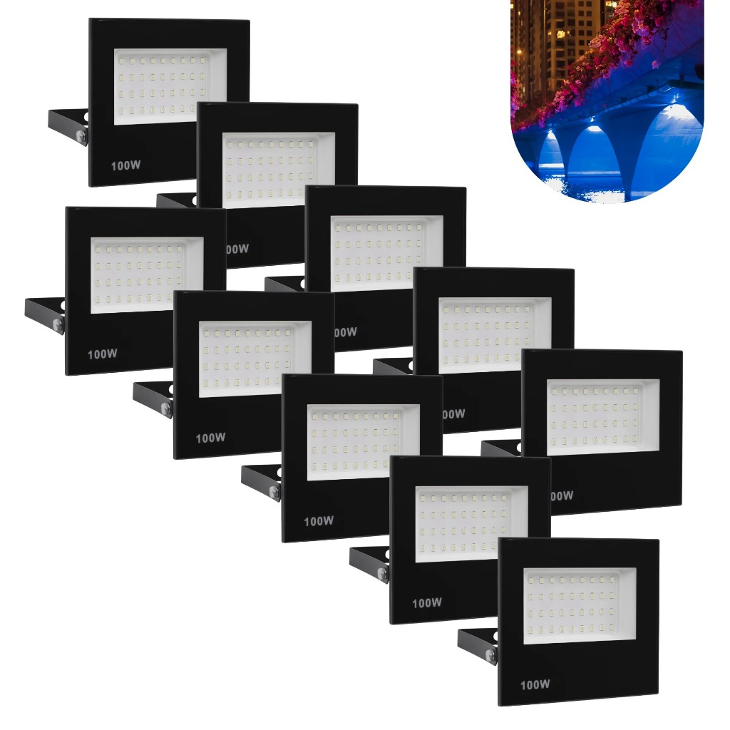 KIT 10 Refletor LED Azul 100w Bivolt Edifícios Modernos Fachada ...