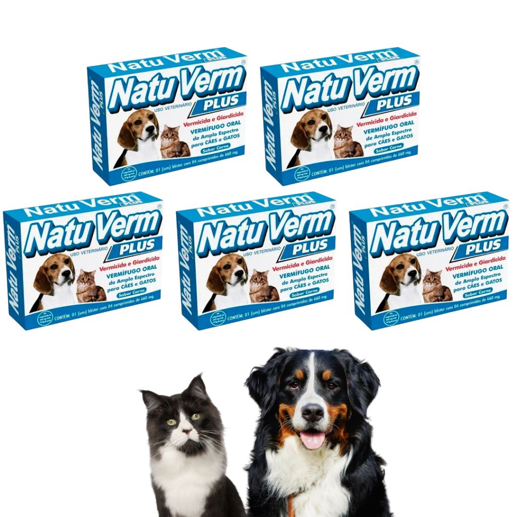 Kit 5 Natu Verm Plus 4 Comprimidos De Vermifugo Para Cães e Gatos Sabor ...