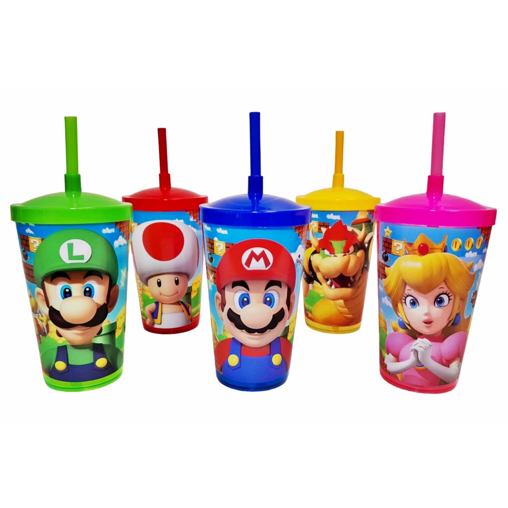 Lembrancinhas Mario Bross Copo com canudo Pct. com 5 Unidades - Mario ...