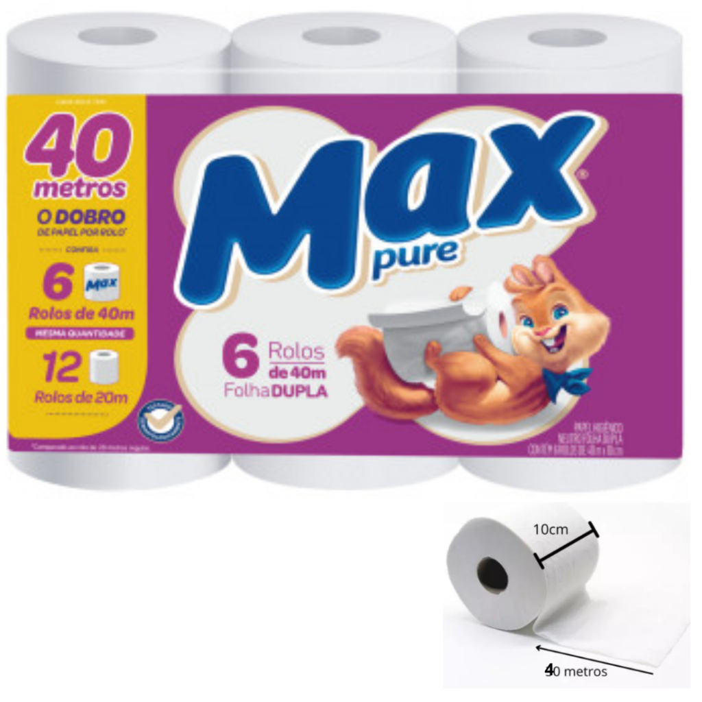 Fardo Papel Higiênico Folha Dupla Max Pure pacotes c/6 - 12 - 18 rolos ...