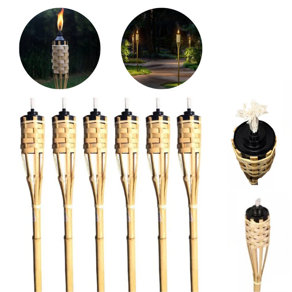Kit Com 6 Tochas De Bambu Iluminação Decoração Tocha Luau 120cm ...