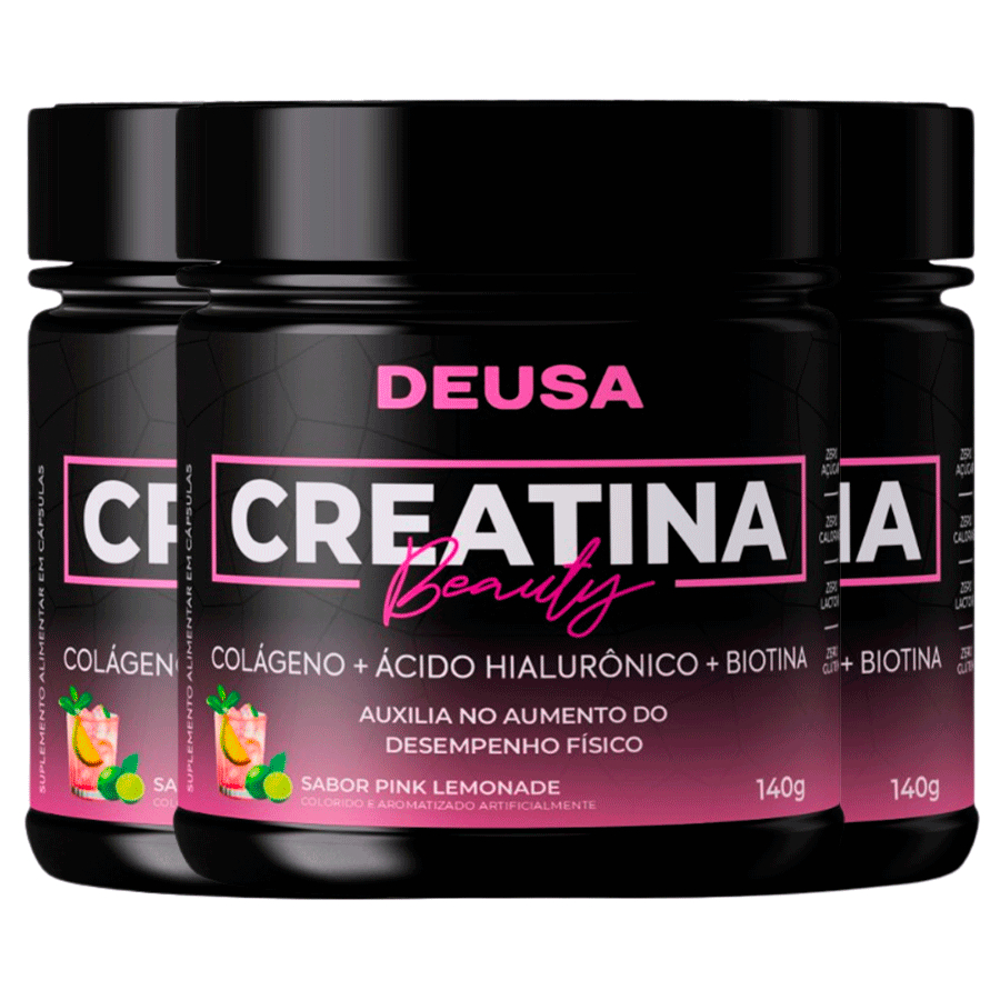 3 Creatina Beauty Deusa 140g Sabor Pink Lemonade Com Colágeno ...