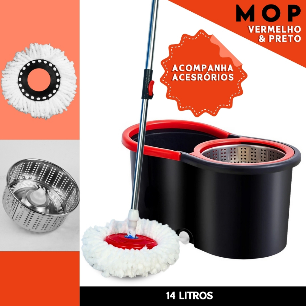 Mop com cabo grande 140 cm Com Cesto Em Inox C/1 Refil - Criar | Shopee ...