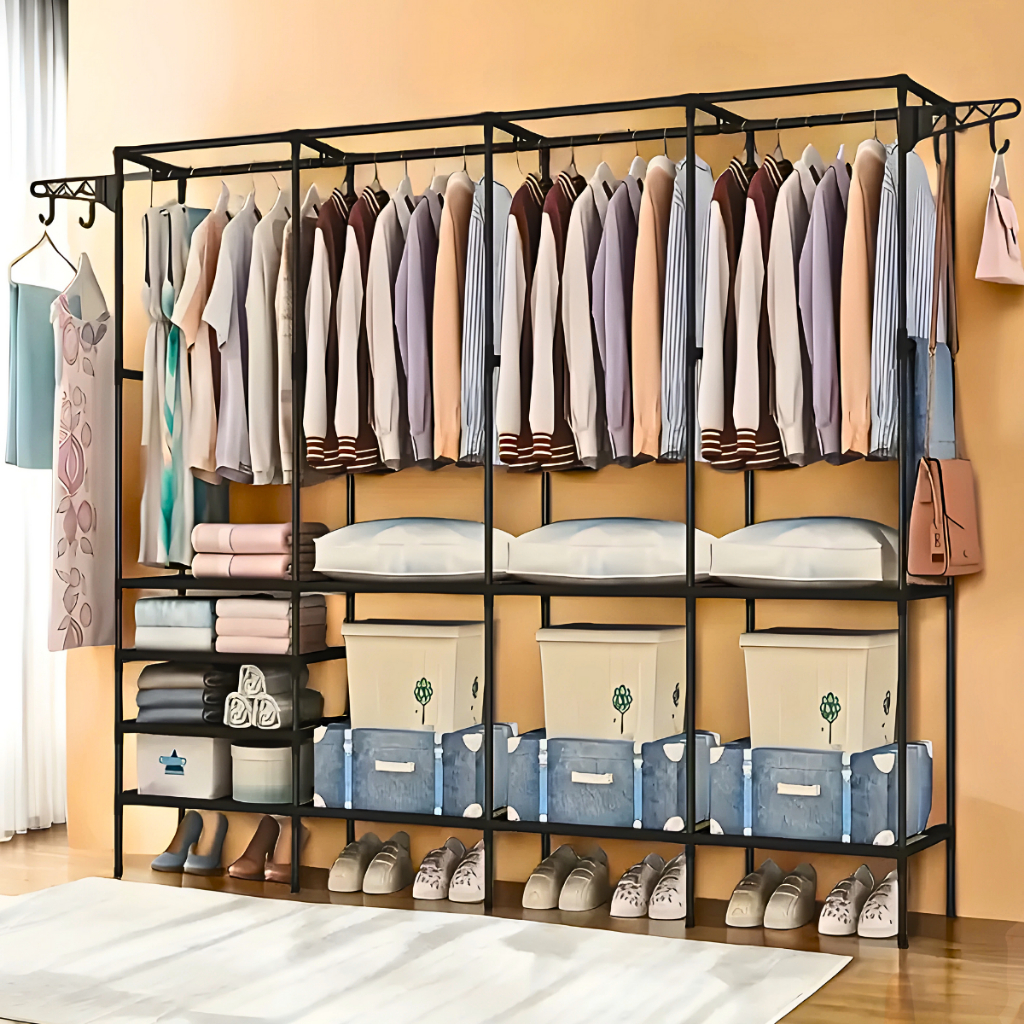 Guarda Roupa Portátil Arara 4 Divisórias Desmontável Organizador ...