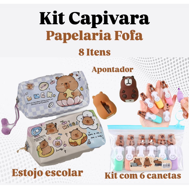 Kit Papelaria Fofa Kawaii caixa com 8 Itens Presente Criativo Marca ...