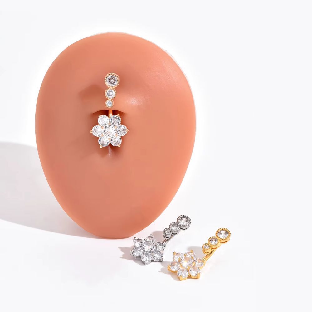 Piercing Feminino Umbigo Barriga Flor Cristal Em Aço | Shopee Brasil