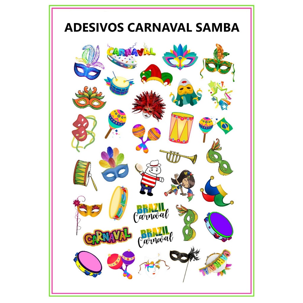 ADESIVOS CARNAVAL SAMBA FESTA POPULAR STICKERS - AUTO COLANTE - CARTELA ...