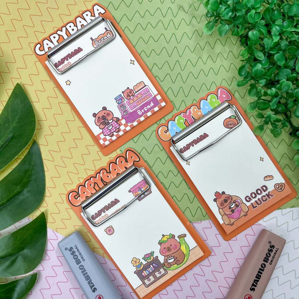 Bloco Adesivo 7x 9,5 mm 30 Folhas Capivaras + Mini Prancheta ...
