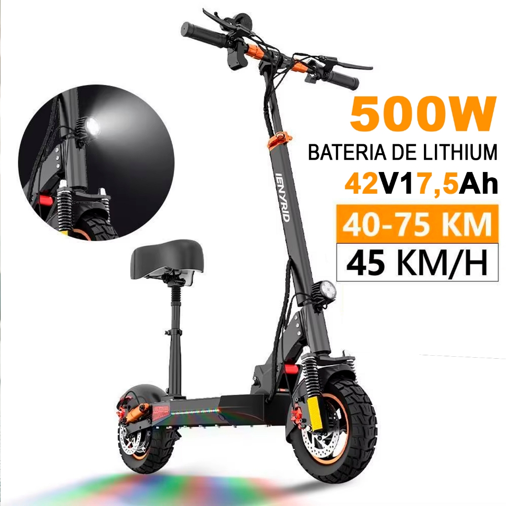 Patinete Elétrico Adulto E-SCOOTER Off-Road 500w 45KM/H com Bando e ...