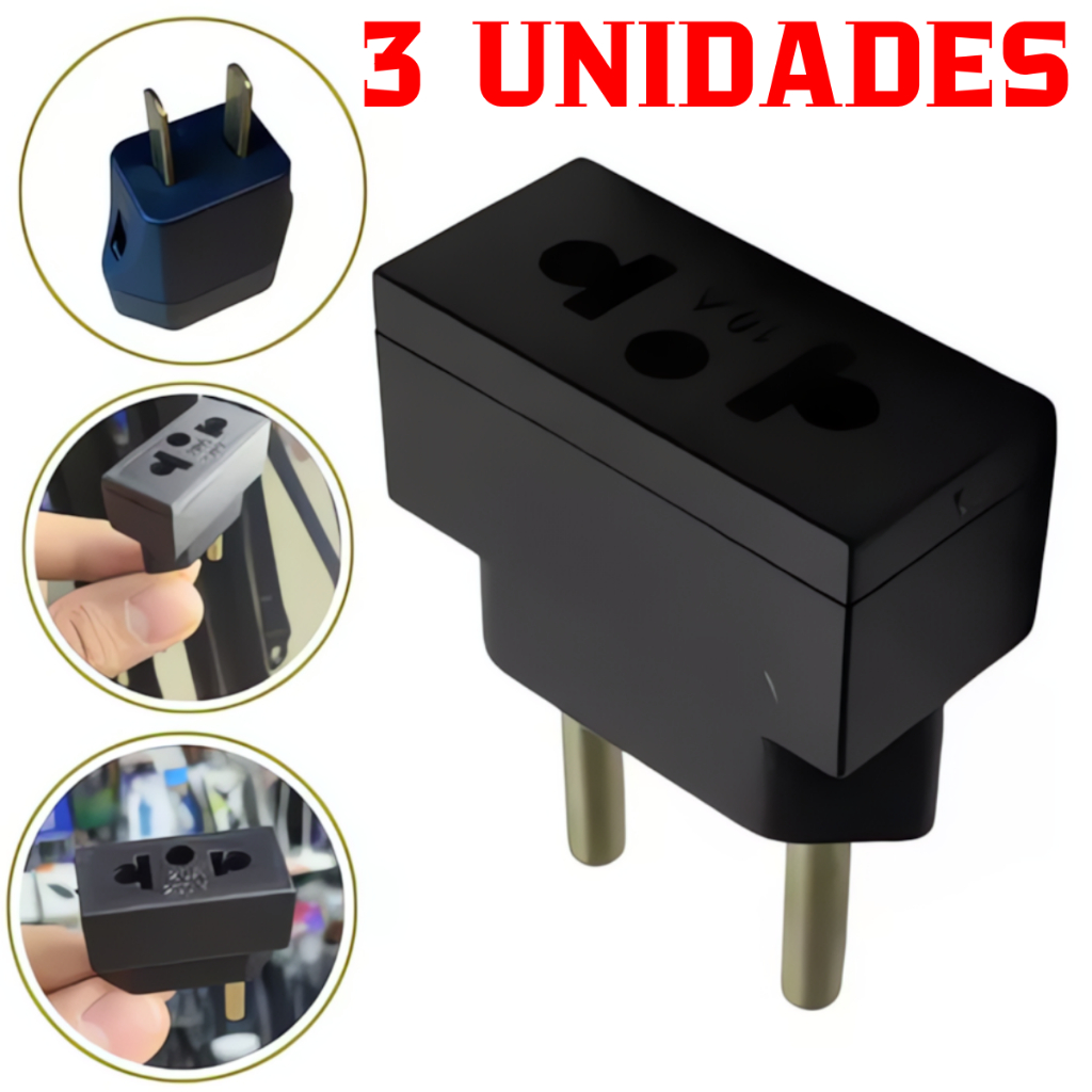 kit 3 pino adaptador para tomada 3 pinos 10a / 20a amperes universal ...