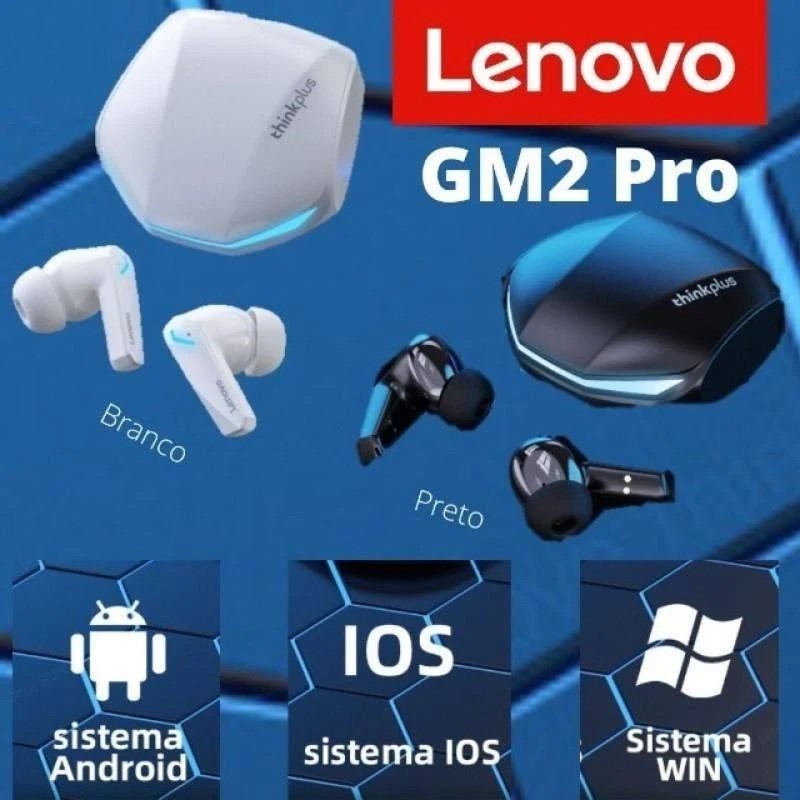 Fone de Ouvido Lenovo GM2 Pro Cor Branco Bluetooth 5.3 sem fio Gamer Microfone Lacrado Original ...