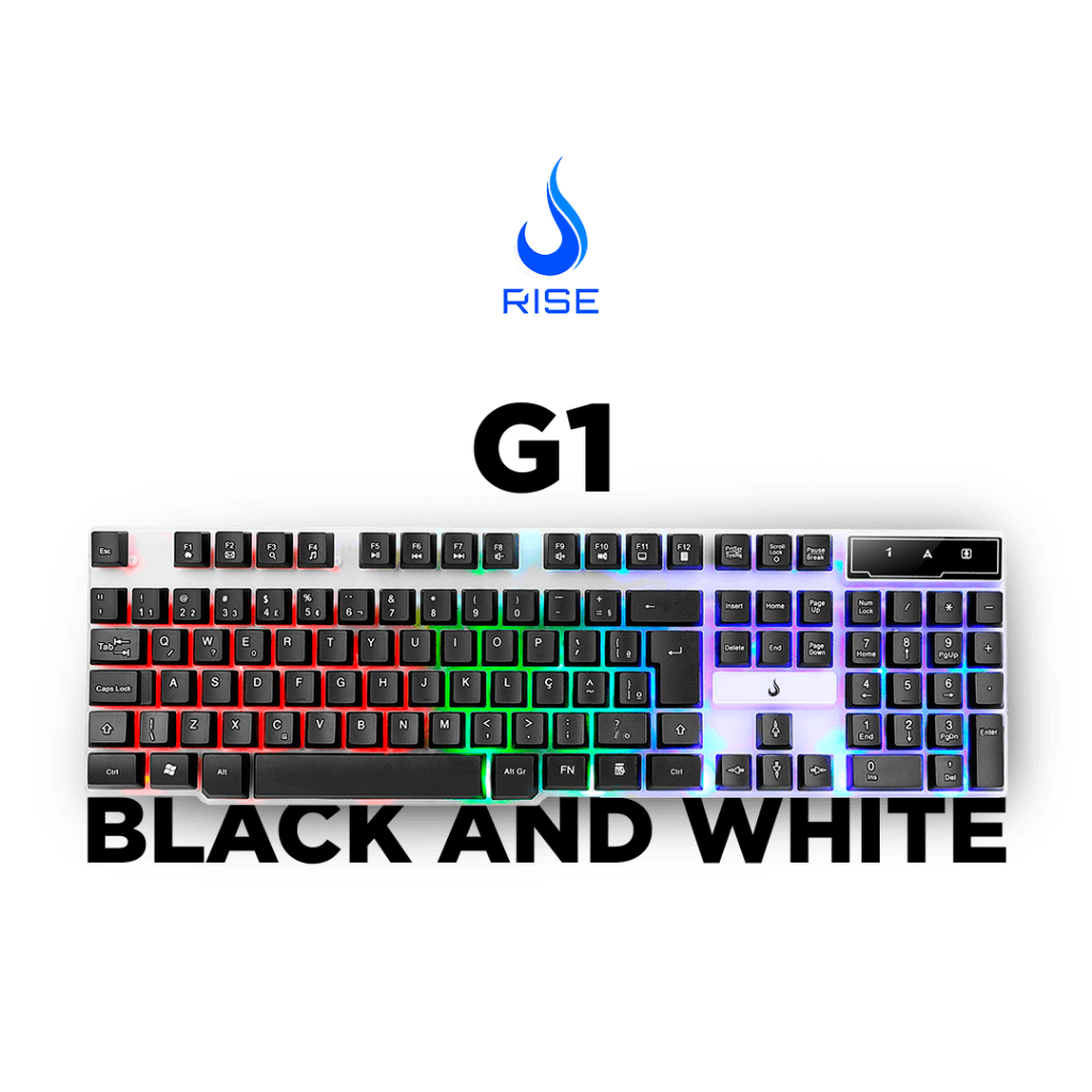 Teclado Gamer Rise Mode G1 Black and White RGB Rainbow Conector USB ...