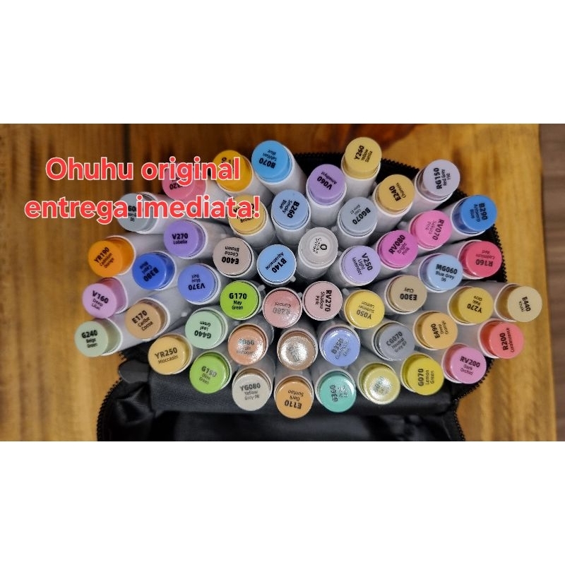 caneta Ohuhu 48 cores ORIGINAL marcadores brush e chisel mid-tones entrega imediata - Escorrega ...
