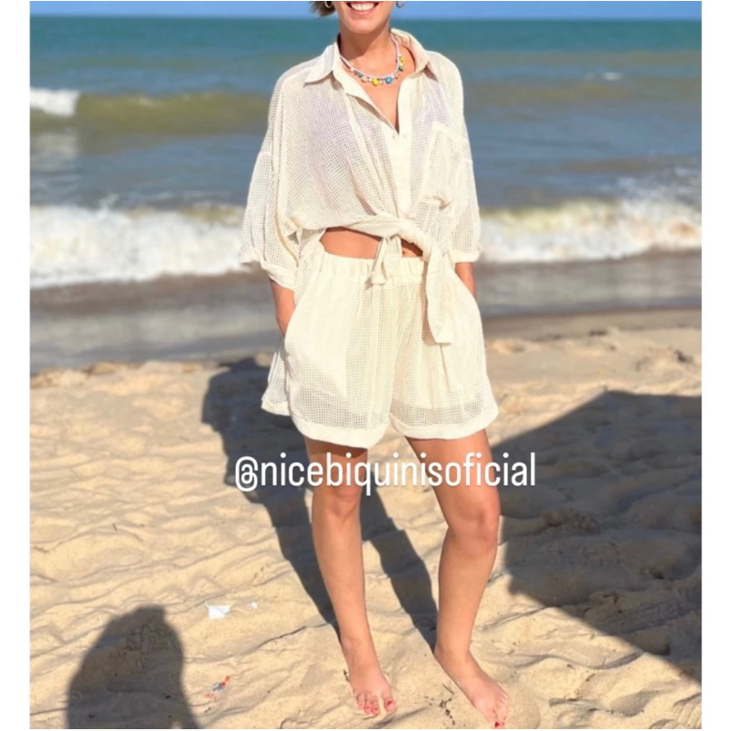 Conjunto de telinha - saída de praia chemise curta e short, conjunto ...