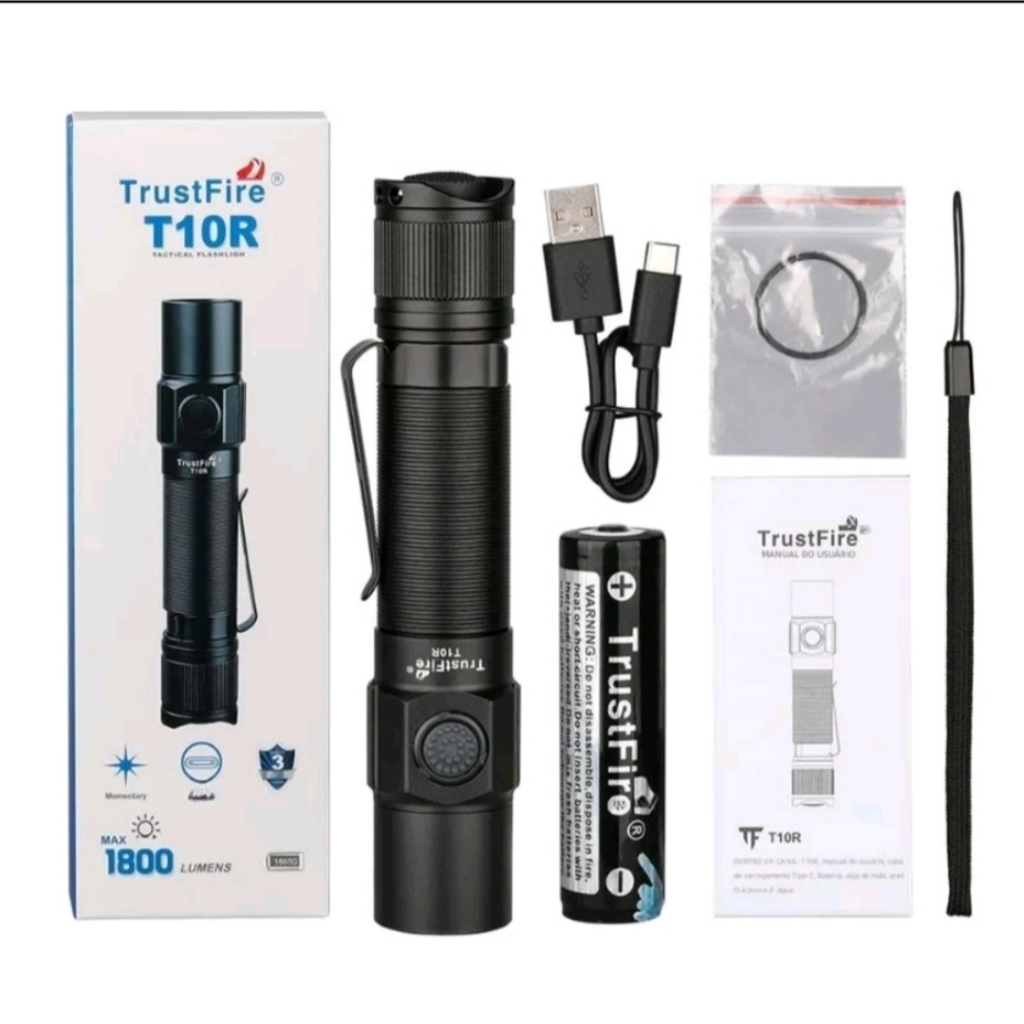 Lanterna Tática 1800lm + bateria recarregavel Trustfire T10R | Shopee ...