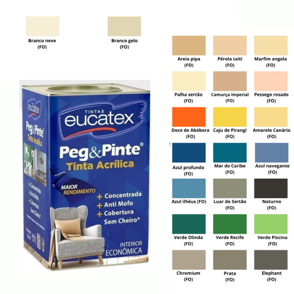 Tinta Eucatex Acrilica Pintura Parede de Interiores Peg E Pinte 18l ...
