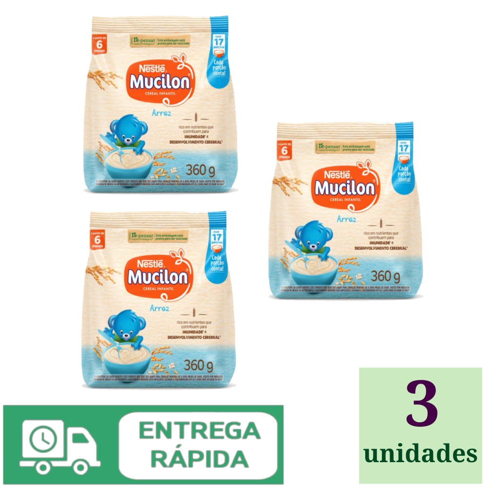 Mucilon Arroz Cereal Nestlé 360g - 3 UND | Shopee Brasil