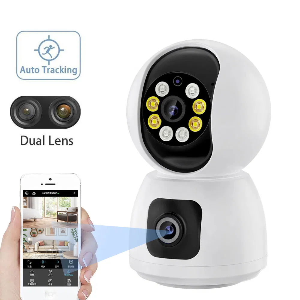 Video Camera de Segurança Full HD Visão Noturna Lente Dupla, Gira 360 ...