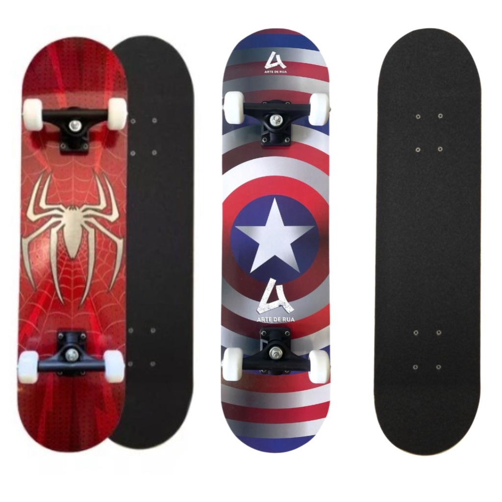 SKATE MONTADO PROFICIONAL CAP AMERICA E ARANHA ESQUEITE INICIANTE 70KG ...