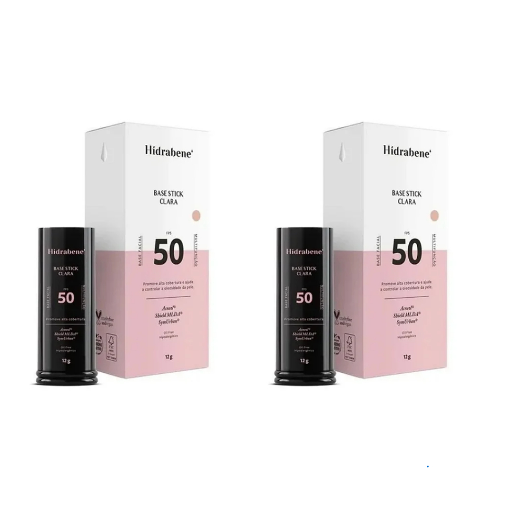 Kit 2x Hidrabene Base Stick Cor Clara 50 FPS Bastão Multifunção com ...