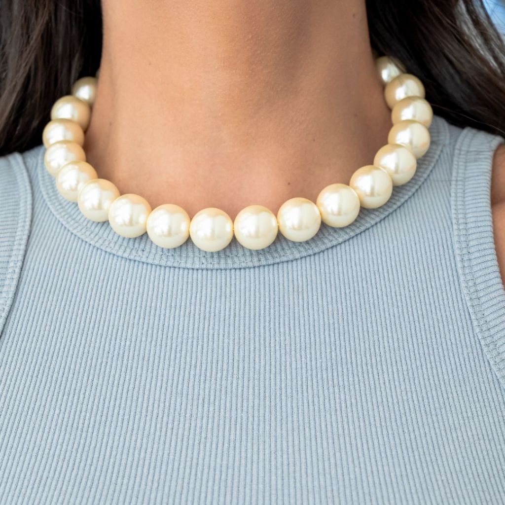 Colar de Pérolas com bola tamanho 14mm modelo Chocker com Extensor ...