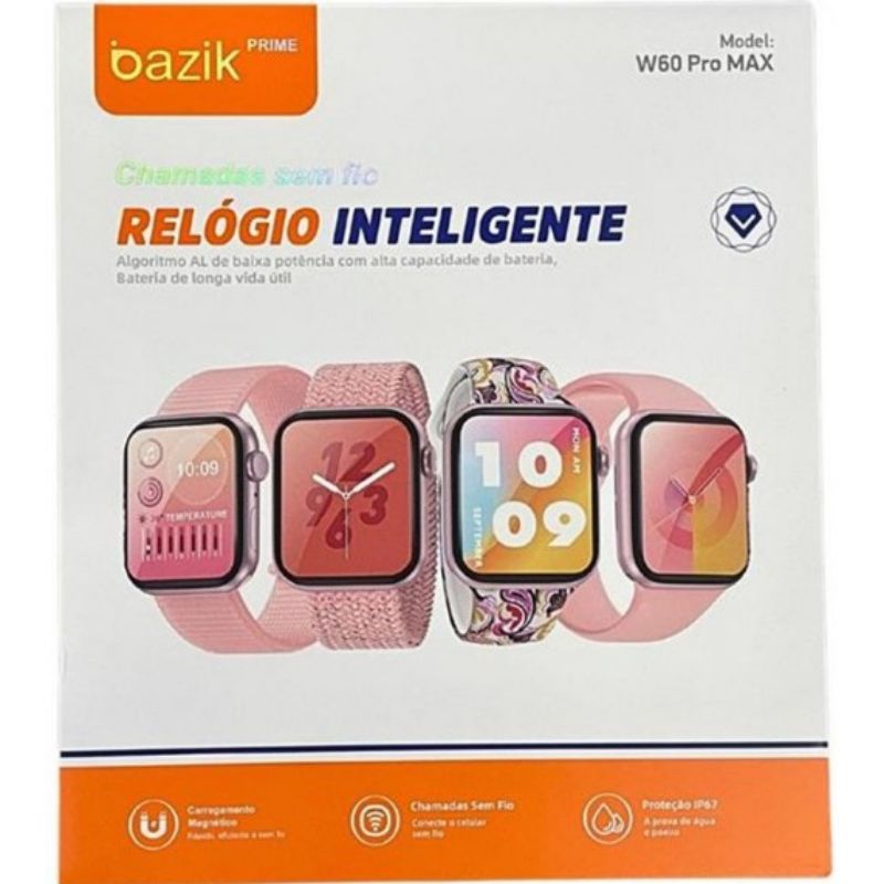 Smartwatch Inteligente W60 Pro Max. Relógio Á Prova De Água E Poeira Com 4 pulseiras rosa ...