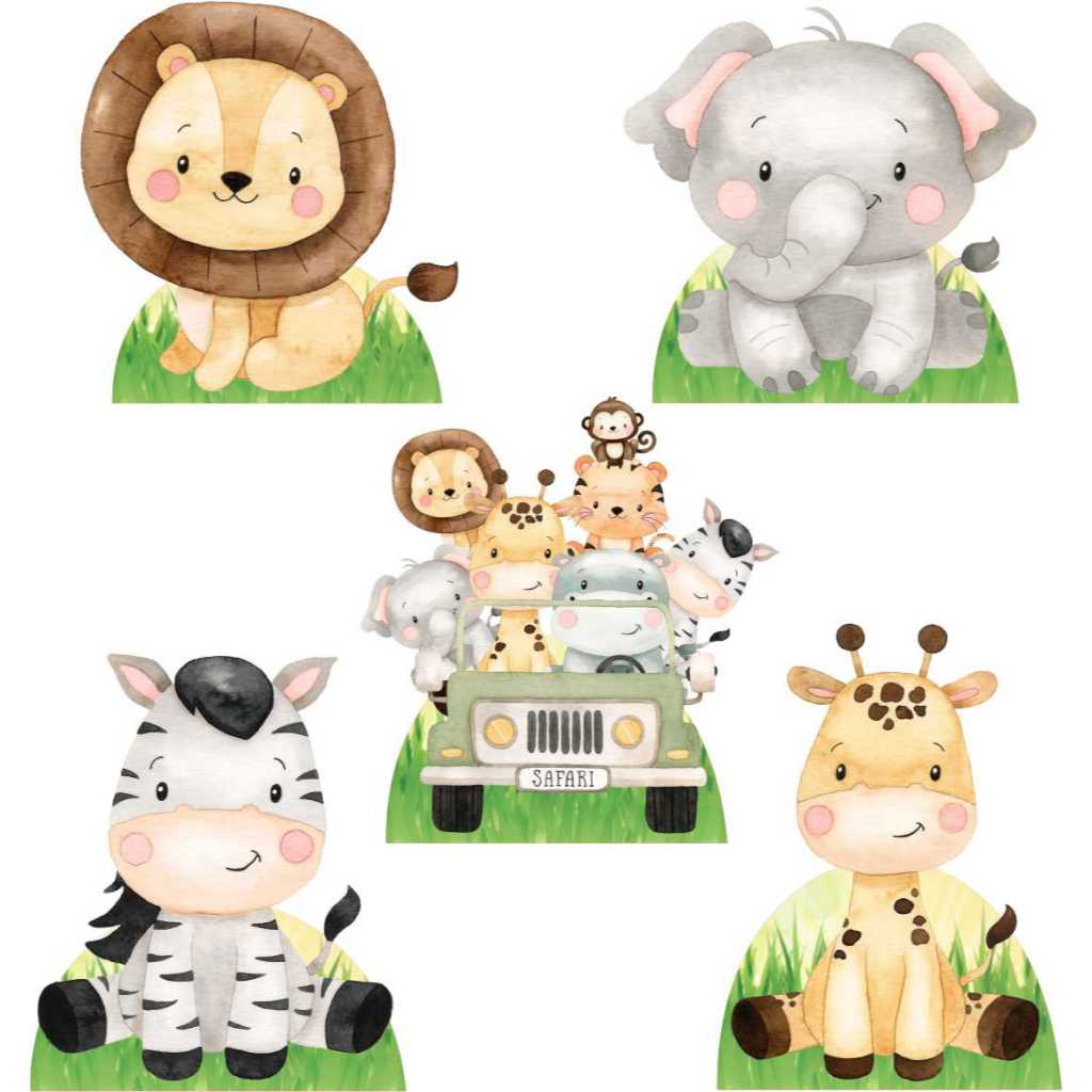 Safari Cute Baby Kit 5 Displays Mdf Totem de Mesa Decoração Festa ...