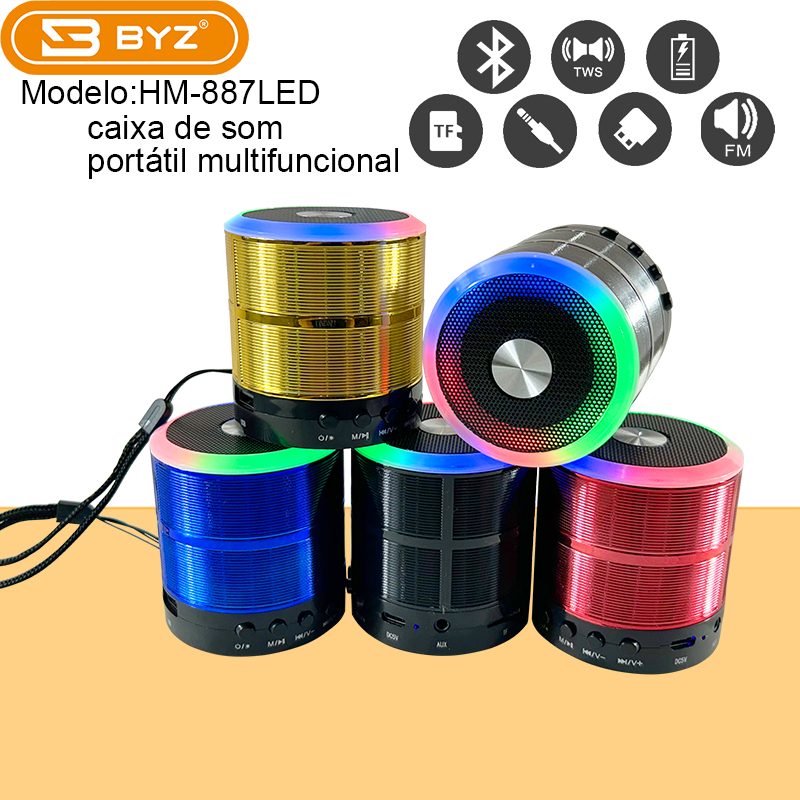 [BYZ]Caixa de som portátil,HM-887LED,LED RGB, alto-falante,suporta FM ...