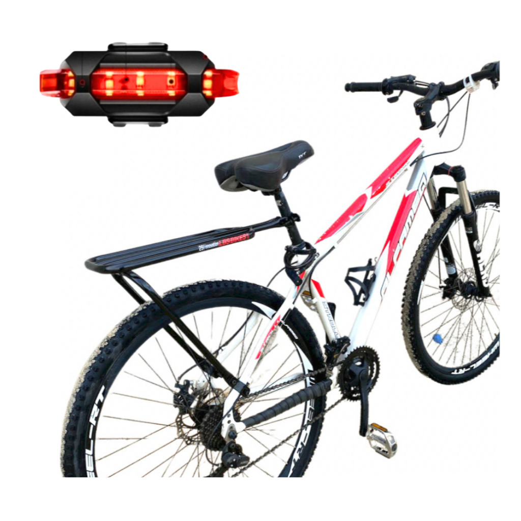 Garupa Para Bicicleta Aro 26/29 Resistente Suporta 80 Kg + Led Traseiro ...