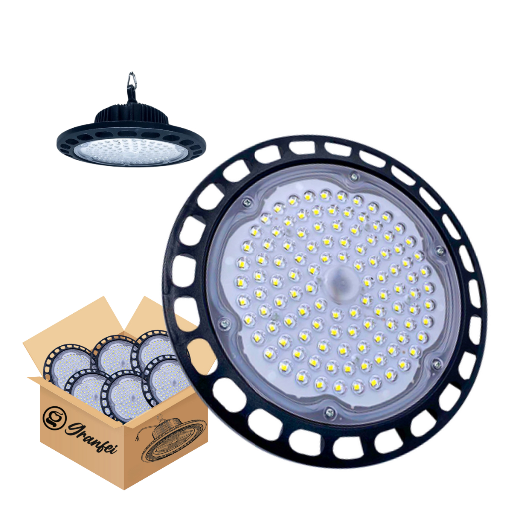 Kit Luminária Refletor Ufo 100W Led Highbay Bivolt Galpão Industrial Branco Frio 6500K | Shopee ...