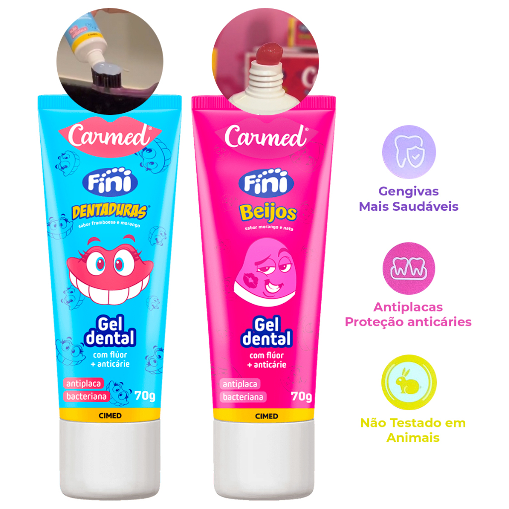 Gel Creme Dental Carmed Fini Beijos Dentadura Minhoca Pasta de Dente ...