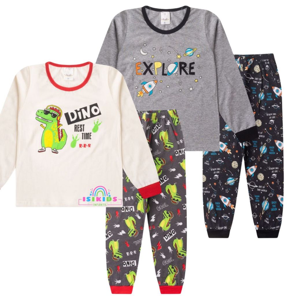 Kit 2 Conjuntos De Pijamas Infantil Para Menino 2 a 8 Anos | Shopee Brasil