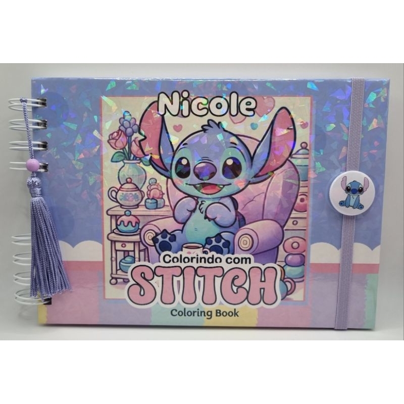Livro de colorir Stitch volume 1 com capa dura e holográfica tamanho A5 ...