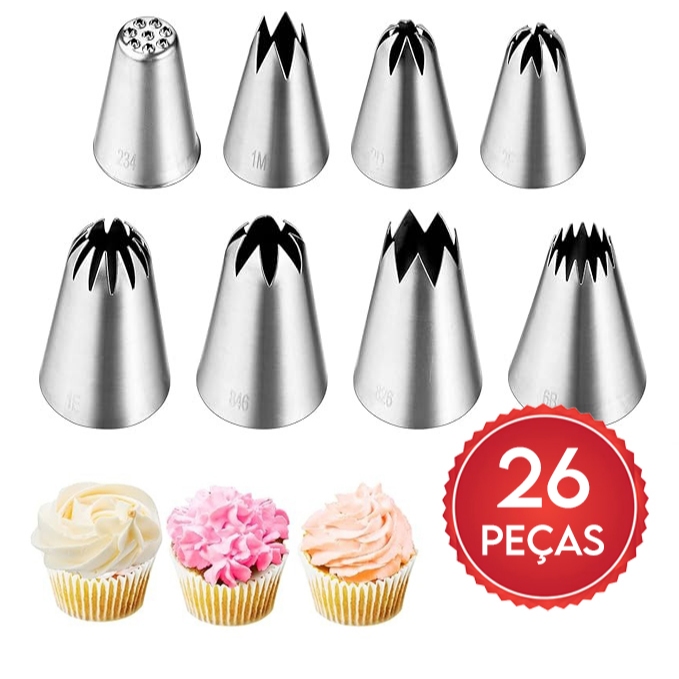 Kit Bico Para Confeitar Jogo 26 Peças Conjunto Confeitaria Bolo Torta ...