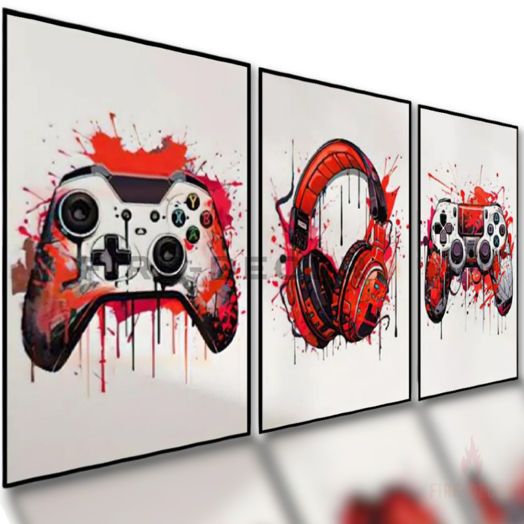 Kit Quadro Gamer Grande Para Quarto Sala 4K 3 Peças Decoração Gamer Mdf ...