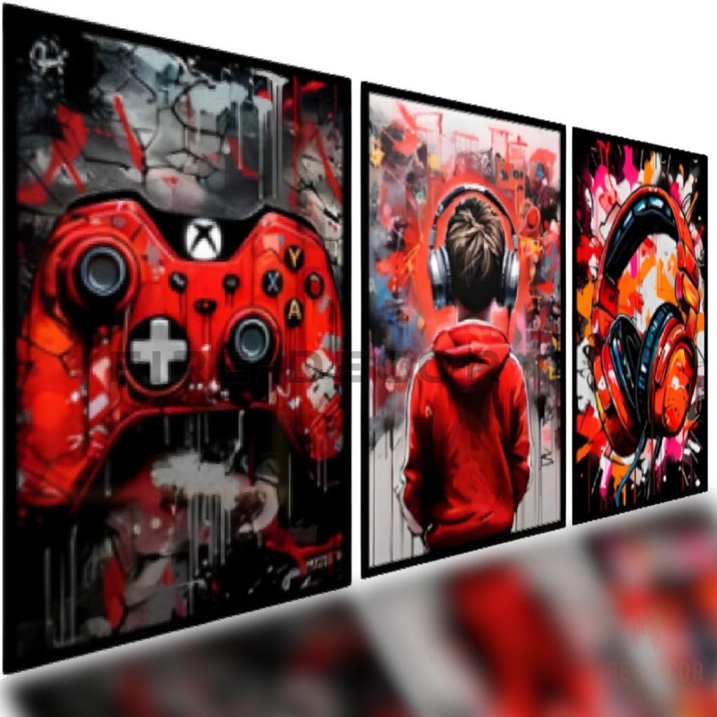 Quadro Decorativo Gamer Para Quarto Grande 4K 3 Peças Decoração Quarto ...