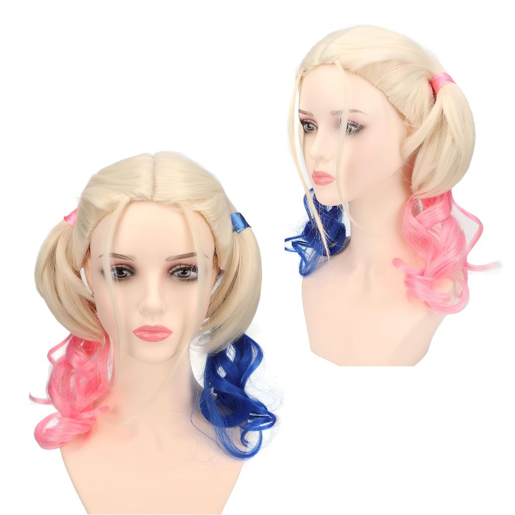 Peruca Arlequina Harley Quinn Colorida Luxo Cosplay Rosa e Azul ...
