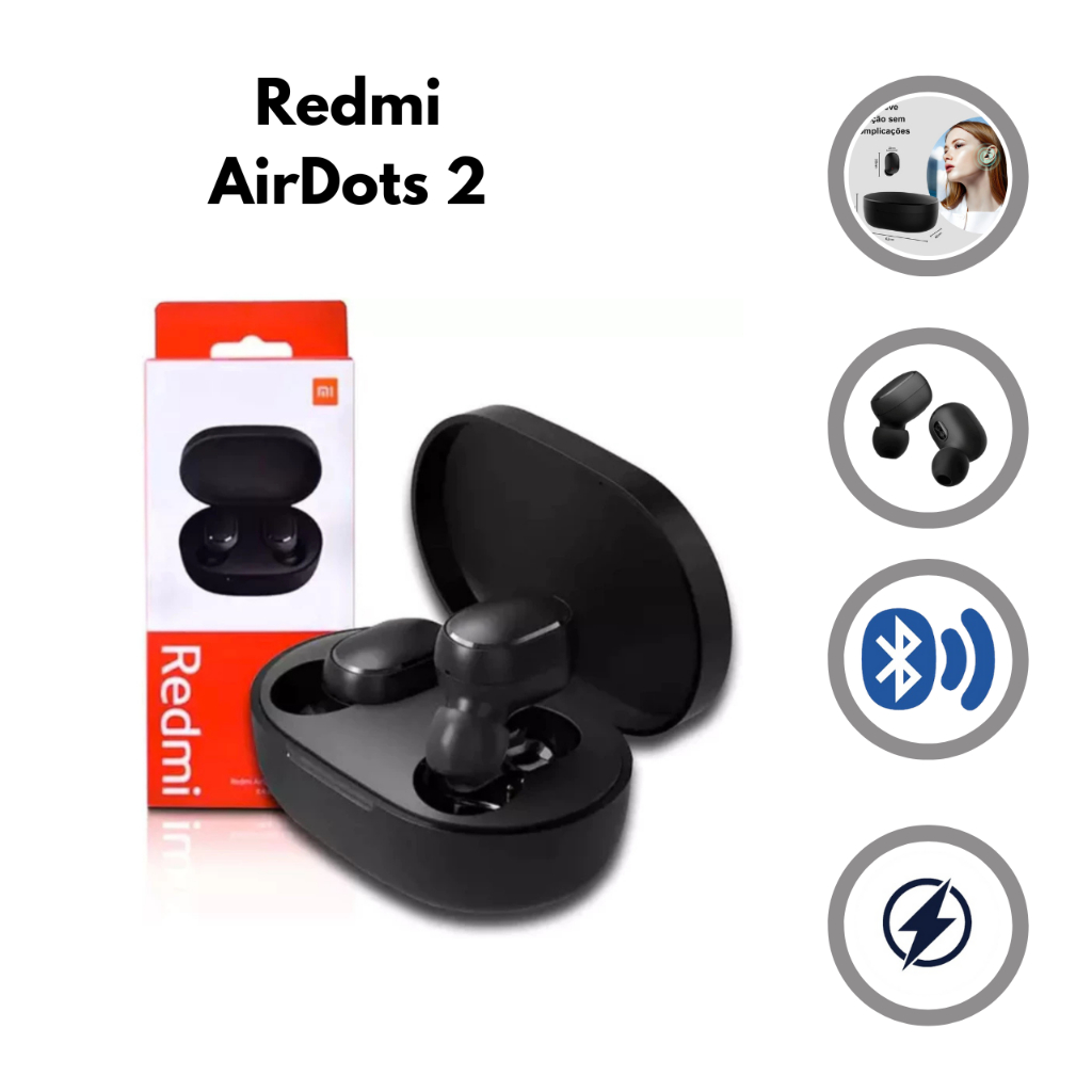 Fone De Ouvido Sem Fio E6S Bluetooth Xiaomi Redmi Airdots 2 Preto Original | Shopee Brasil