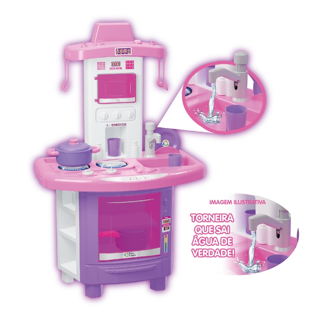 Cozinha Completa Kit Fogão Forno Infantil de Brinquedo Sai Agua faz de conta pia menina | Shopee ...