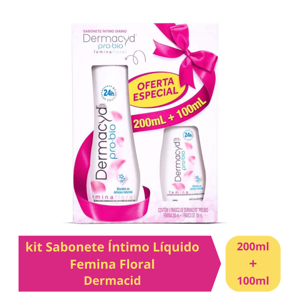 Kit Sabonete Líquido Íntimo Femina Floral - Dermacid 200ml + 100ml ...